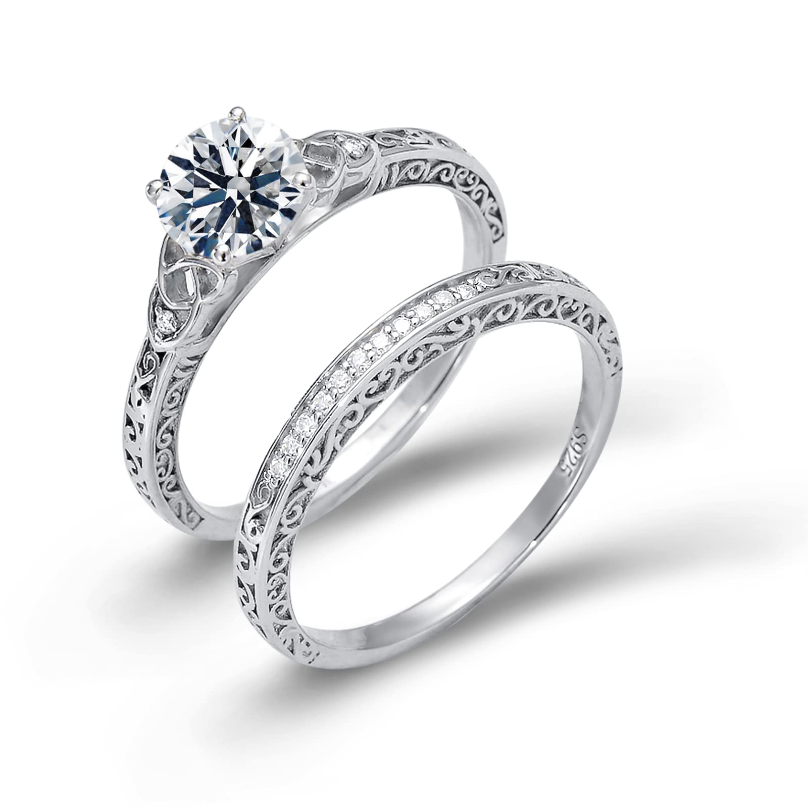 Ayafee 1.13 Carat (ctw) Moissanite Wedding Sets for Women, S925 Sterling Silver Vintage Engagement Ring Sets for Women - 9