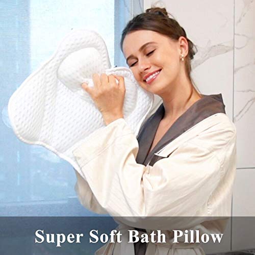 Bath Pillow Spa Bathtub Pillows Tub Cushion Head,Neck,Shoulder and Back Support Rest with 6 Nonslip Strong Suction Cups Home Bathing Relaxation 4D Mesh Material Bathing Decor Gifts