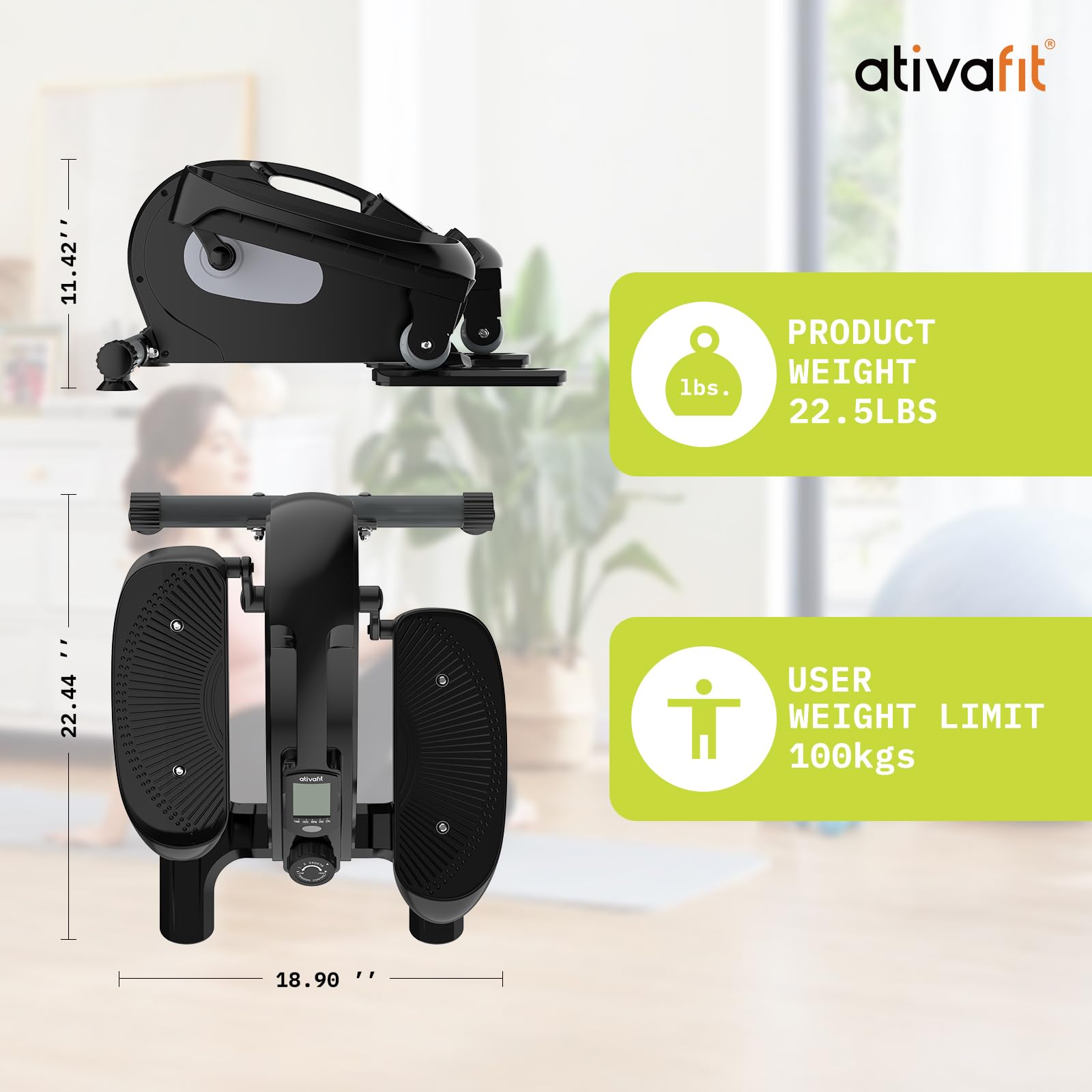 Ativafit Magnetic Under Desk Elliptical Pedal Exerciser for Home and Office Indoor Workout Poratable Mini Steppers Elliptical Training Machines for Senior Physical Therapy Equipment (White)
