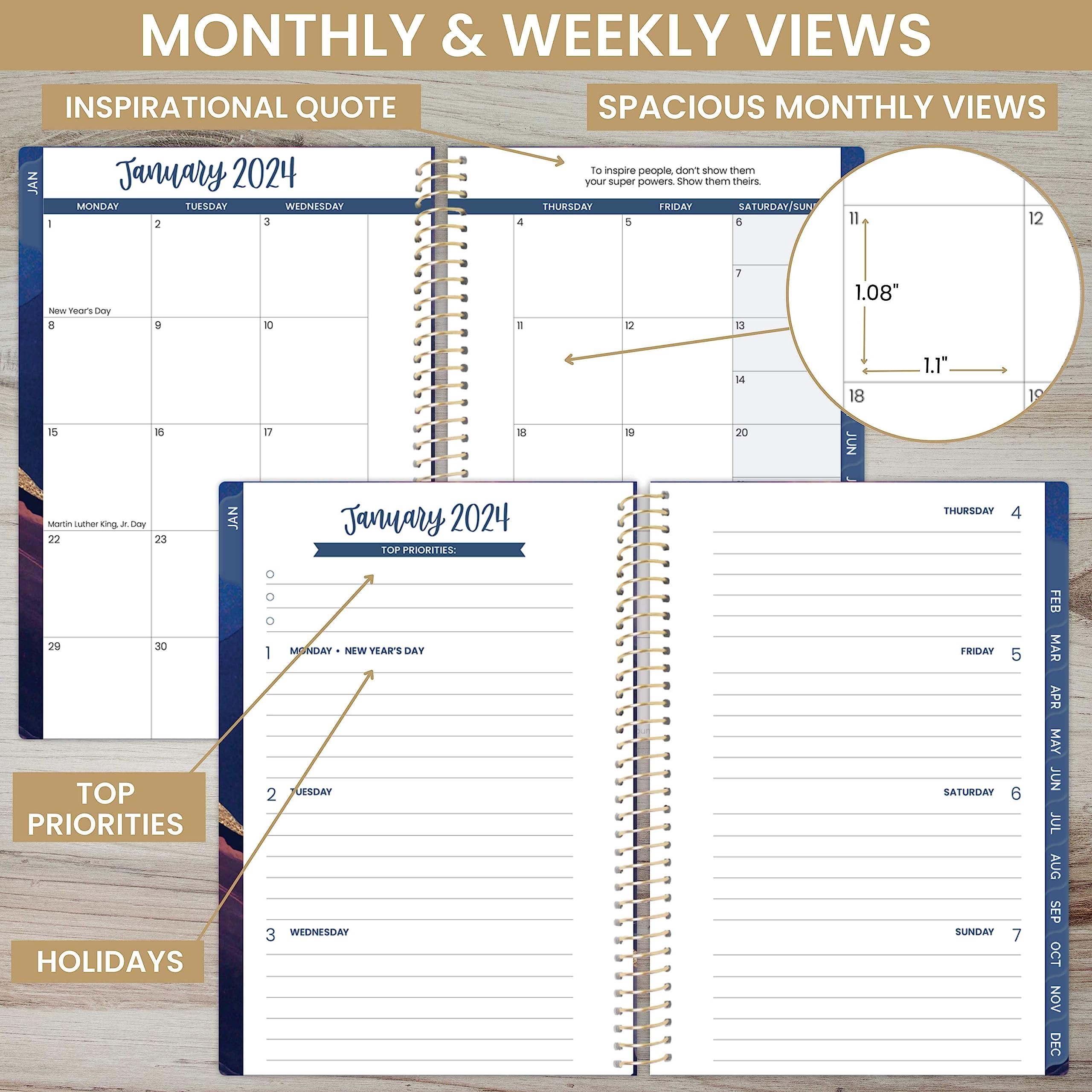 bloom daily planners 2024 Pocket Planner - 4” x 6” - (January 2024 - December 2024) - MINI Weekly/Monthly Agenda Organizer & Calendar Book - Midnight Mountains