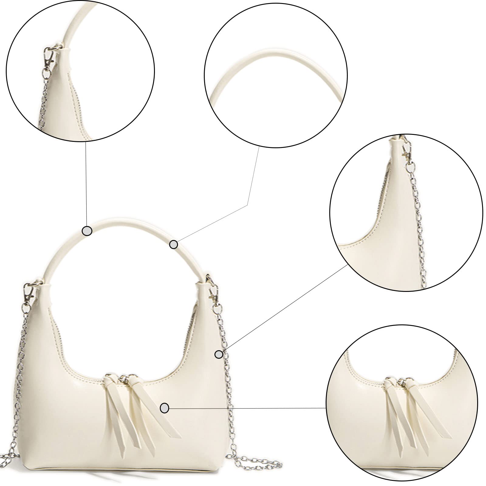 BERKI STAR White Purse, Small Shoulder Bags, Mini and Cute Clutch Purses for Women, Trendy & Retro Crossbody Handbag with Chain Strap.