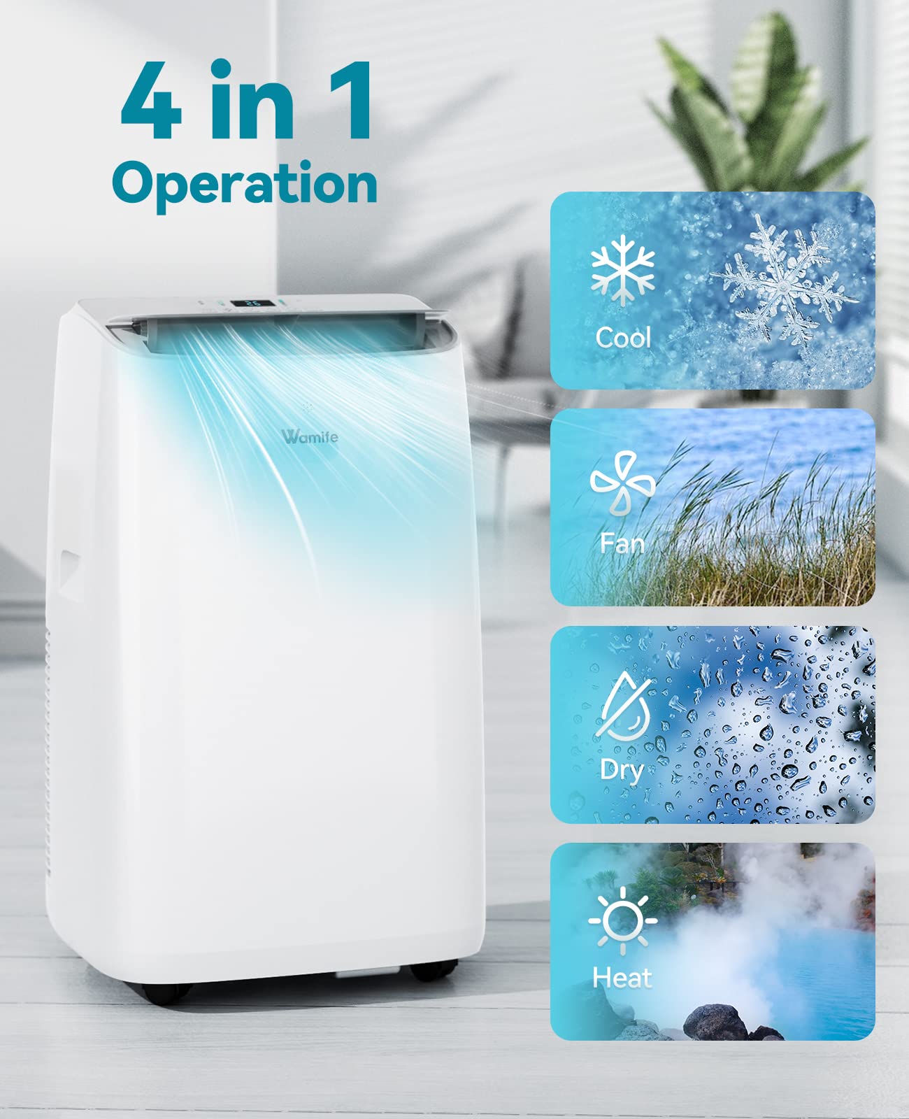 Portable Air Conditioner - Wamife 8150 BTU (DOE) | 12000 BTU (ASHRAE) Portable AC Unit, Voice Control with Alexa&Google Home, 4 IN 1 Cool/Heat/Dry/Sleep Modes, Floor Air Conditioner for 400 Sq.Ft.