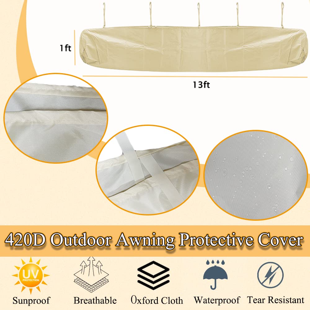 Awning Protective Cover - Rain Canopy Storage Bag 420D Outdoor Shade Umbrellas Accessories Fit 13 x 10 ft Retractable Awning (Beige)