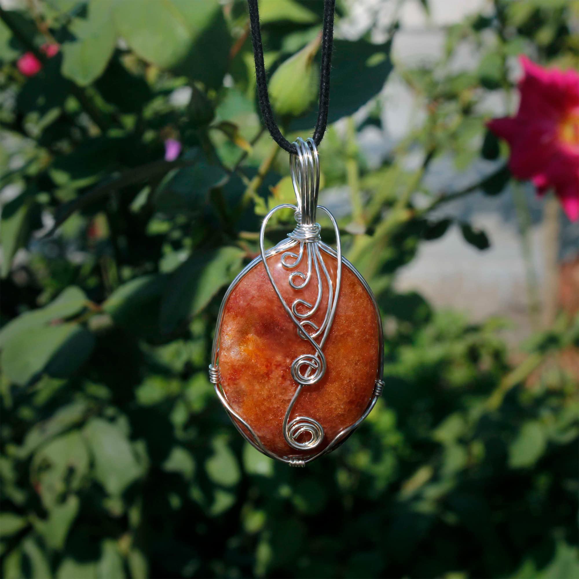 AYANA Pure Peach Aventurine Healing Crystal Pendant Necklace for Women | Authentic Gem for Prosperity, Health & Creativity |Silver Wire Wrap| Handmade with Ethically Sourced Raw Natural Real Gemstones