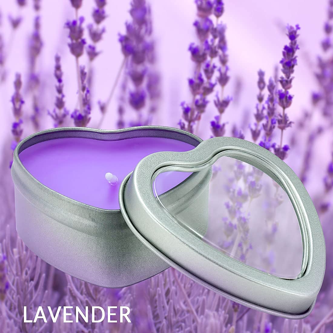 DEYBBY Large Heart Shaped Scented Tea Lights Candles, Smokeless Soywax β6 Hours Long Burning Lavender Purple Aromatherapy Candles for Relaxation, Spa and Bath (Pack of 6)