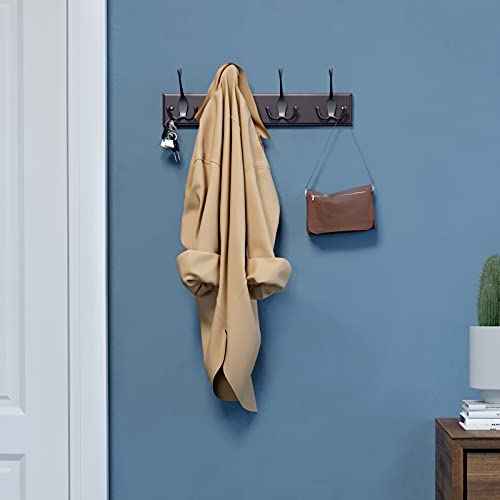 SONGMICS Wall Mounted Coat Rack, Hook Rack with 4 Tri-Hooks, for Clothes, Keys, Hats, Purses, in The Entryway, Bathroom, Closet Room, Dark Brown ULHR30Z