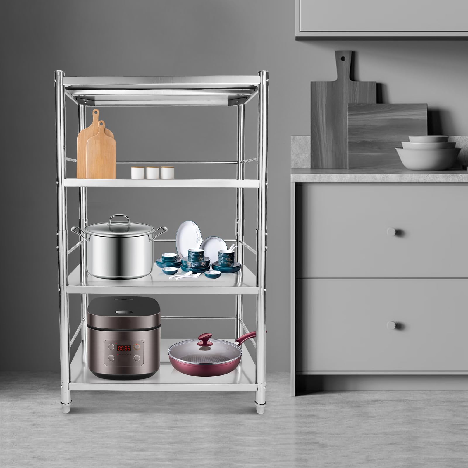 Bulelula Stainless Steel Shelves 4 Tier, 31×18×60Inch Storage Shelf Units 200lb Per Shelf, Heavy Duty Shelving for Kitchen Garage Warehouse Restaurant (4 Tier)