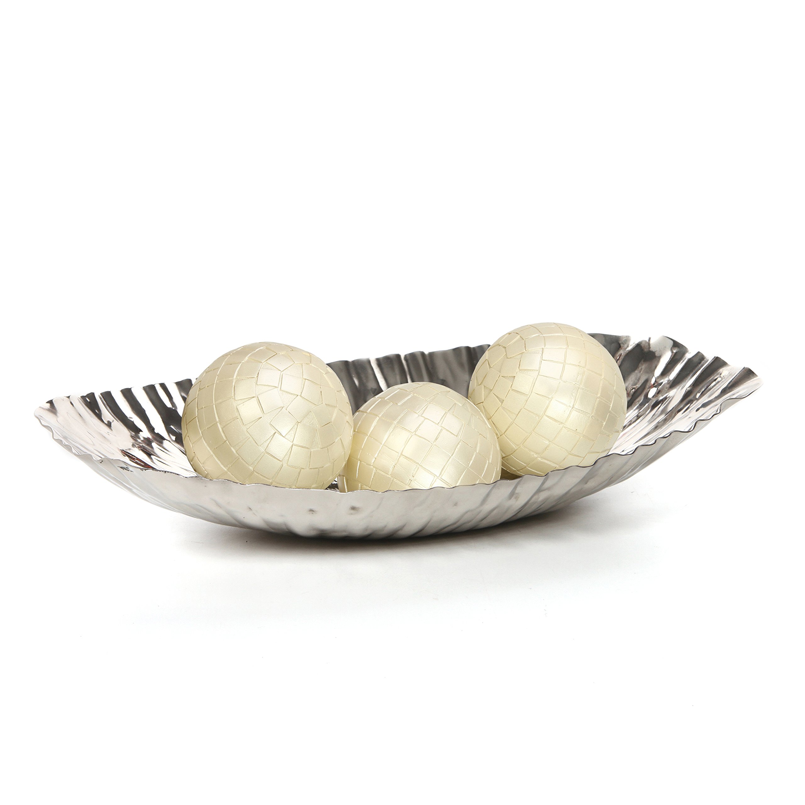 Hosley Elegance Redefined Silver Finish Decor Tray Bowl, 13.6 Inches Long Versatile and Chic Centerpiece for Serving, Floral Arrangements, and Stylish Home Decor