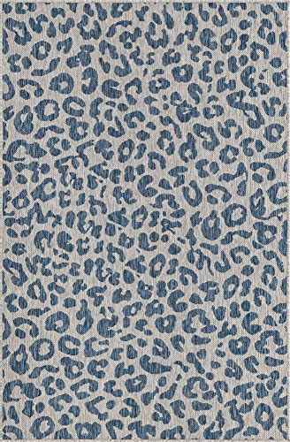Rugs.com Outdoor Safari Collection Rug – 4' x 6' Blue Flatweave Rug Perfect for Entryways, Kitchens, Breakfast Nooks, Accent Pieces