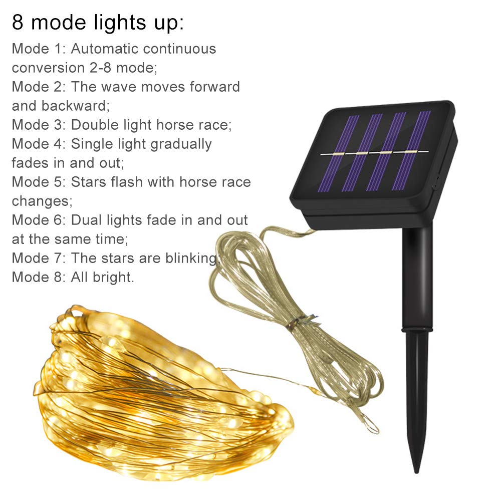 Bcamelys-home Christmas String Lights, Solar Outdoor String Lights, 66Ft 8 Modes Waterproof LED String Lights for Garden Yard Patio Bedroom Gate Party Wedding Camping Christmas Tree Decoration