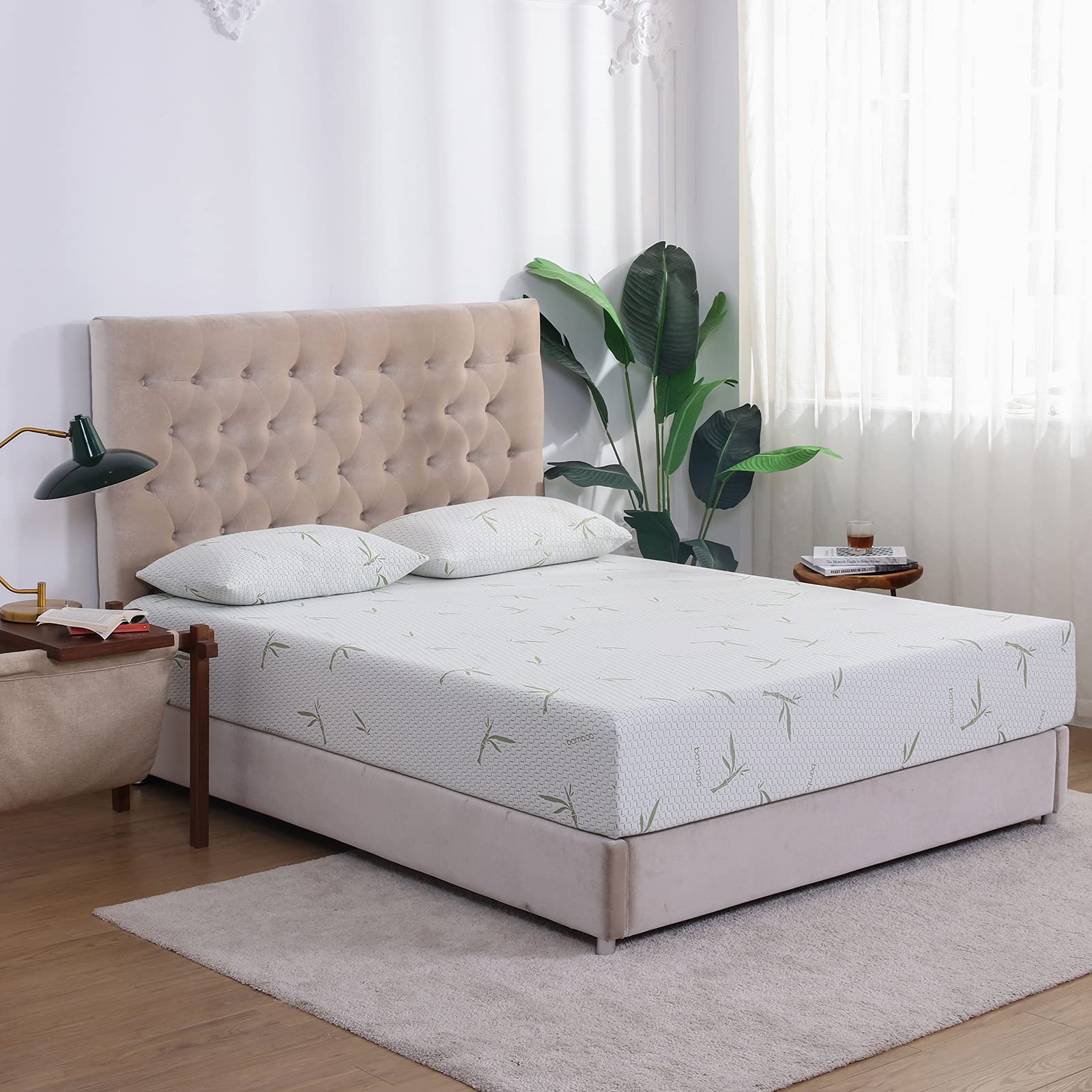 IULULU 10 Inch Memory Foam Mattress Feel with Bamboo Cover, Breathable Bed Mattresses with CertiPUR-US Certified, Full, White