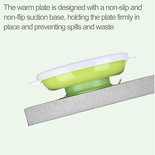 Matyz Baby Feeding Suction Warm Plate with Draining and Drying Design - Stay Put Divided Plate for Kids - Including 1 Toddler Plate and 2 Spoons - Microwave & Dishwasher Safe (Green)