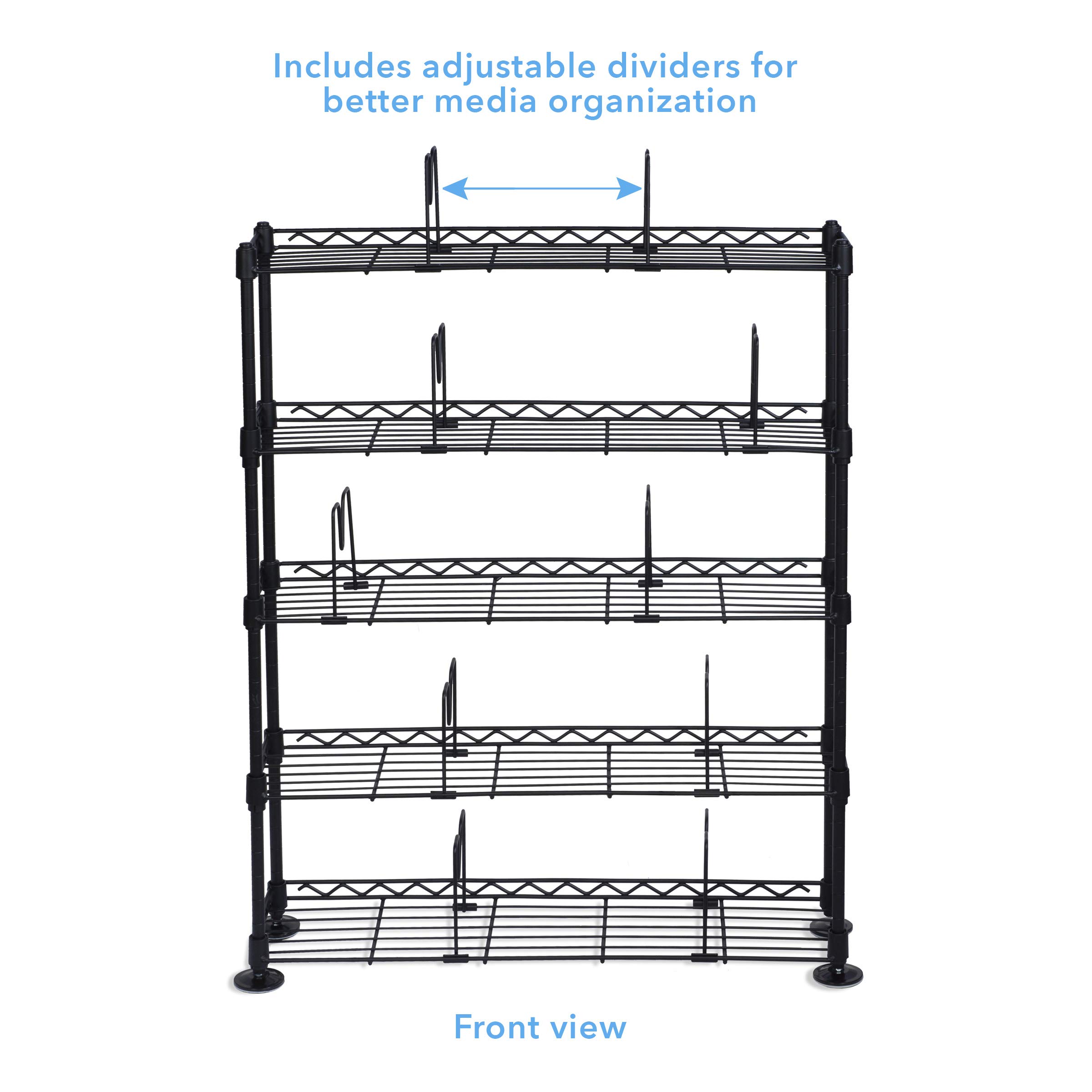 Atlantic Maxsteel 5 Tier Shelving - Heavy Gauge Steel Wire Media Shelving for 275 CDs,152 DVDs, Blu-ray or Games PN3010 in Black
