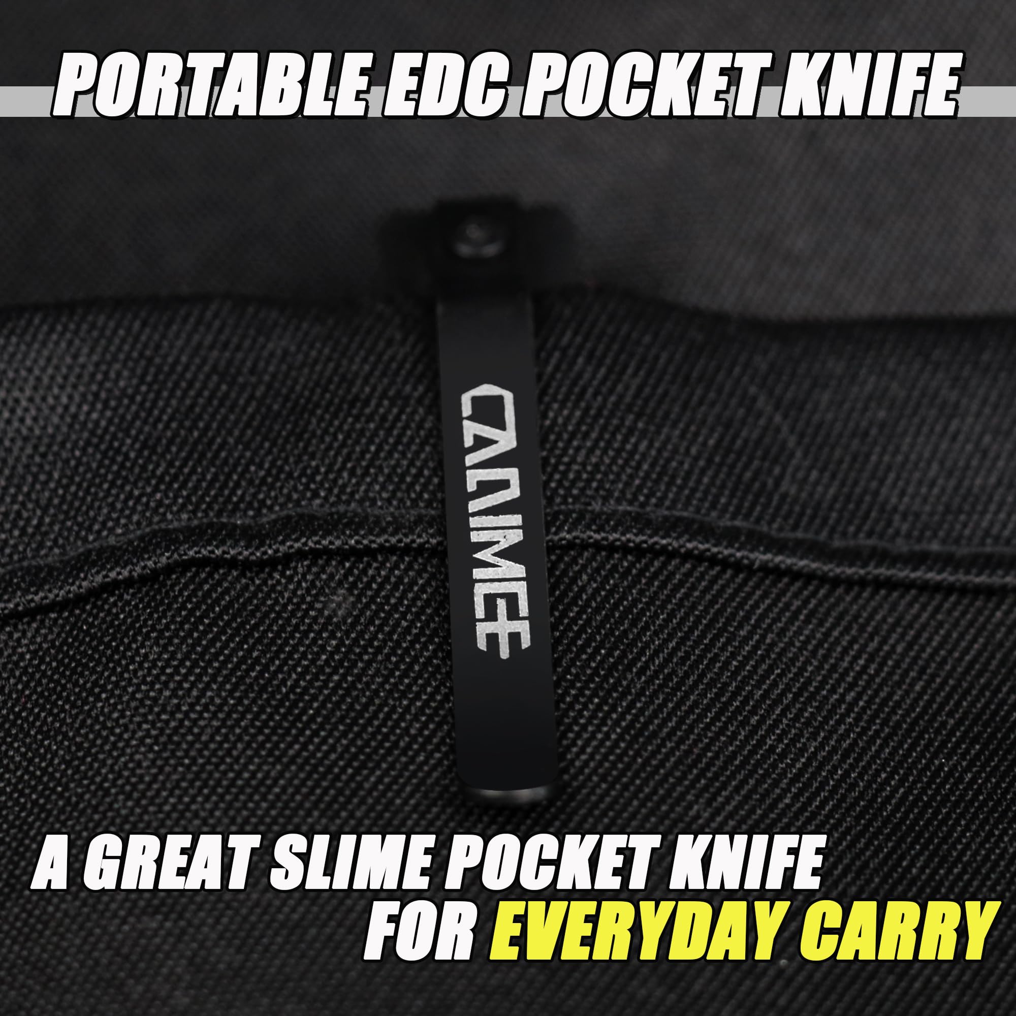 Carimee Slim Pocket Knife 3.5", Gentlemen`s Folding Knife, Fully black Ti-coated D2 steel blade and stainless Steel handle, with Leather Sheath, EDC tool, 2024 Gifts for men women