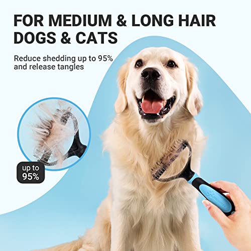 MIU COLOR Pet Grooming Brush, 2 Sided Undercoat Rake for Dogs & Cats, Professional Deshedding Brush and Dematting Tool, Effective Removing Knots, Mats, Tangles for Cats, Dogs, Extra Wide