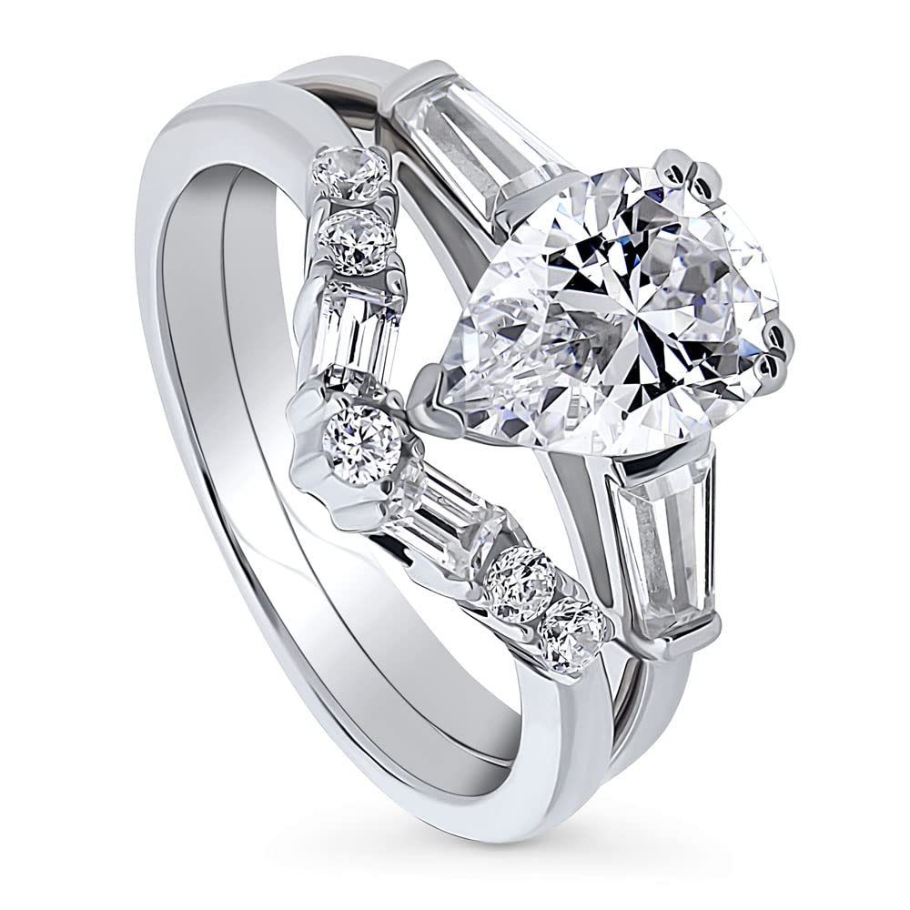 BERRICLE Sterling Silver 7-Stone Wedding Engagement Rings Cubic Zirconia CZ Solitaire Ring Set for Women, Rhodium Plated Size 9