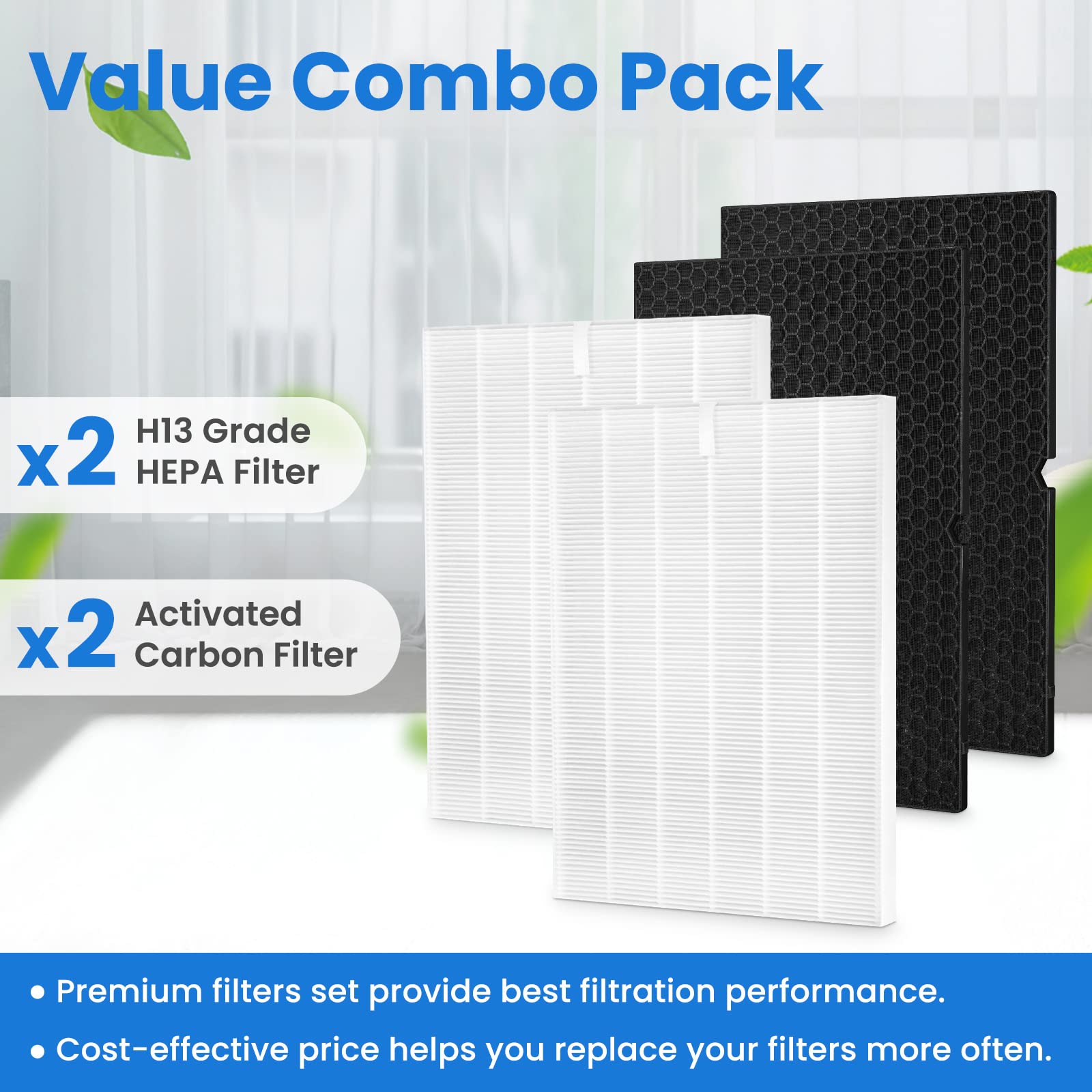 Mestica 116130 Replacement Filter H Compatible with Winix 5500-2 Air Purifier, 2 Sets H13 Grade Ture HEPA Filters and Activated Carbon Filters for 99.97% Removal, High-Efficiency 5500-2 Filter