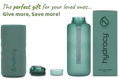 Hydracy Water Bottle with Time Marker -Large Half Gallon 64oz BPA Free Bottle & No Sweat Sleeve -Leak Proof Gym Bottle with Fruit Infuser Strainer & Times to Drink -Ideal Gift for Sports & Outdoors