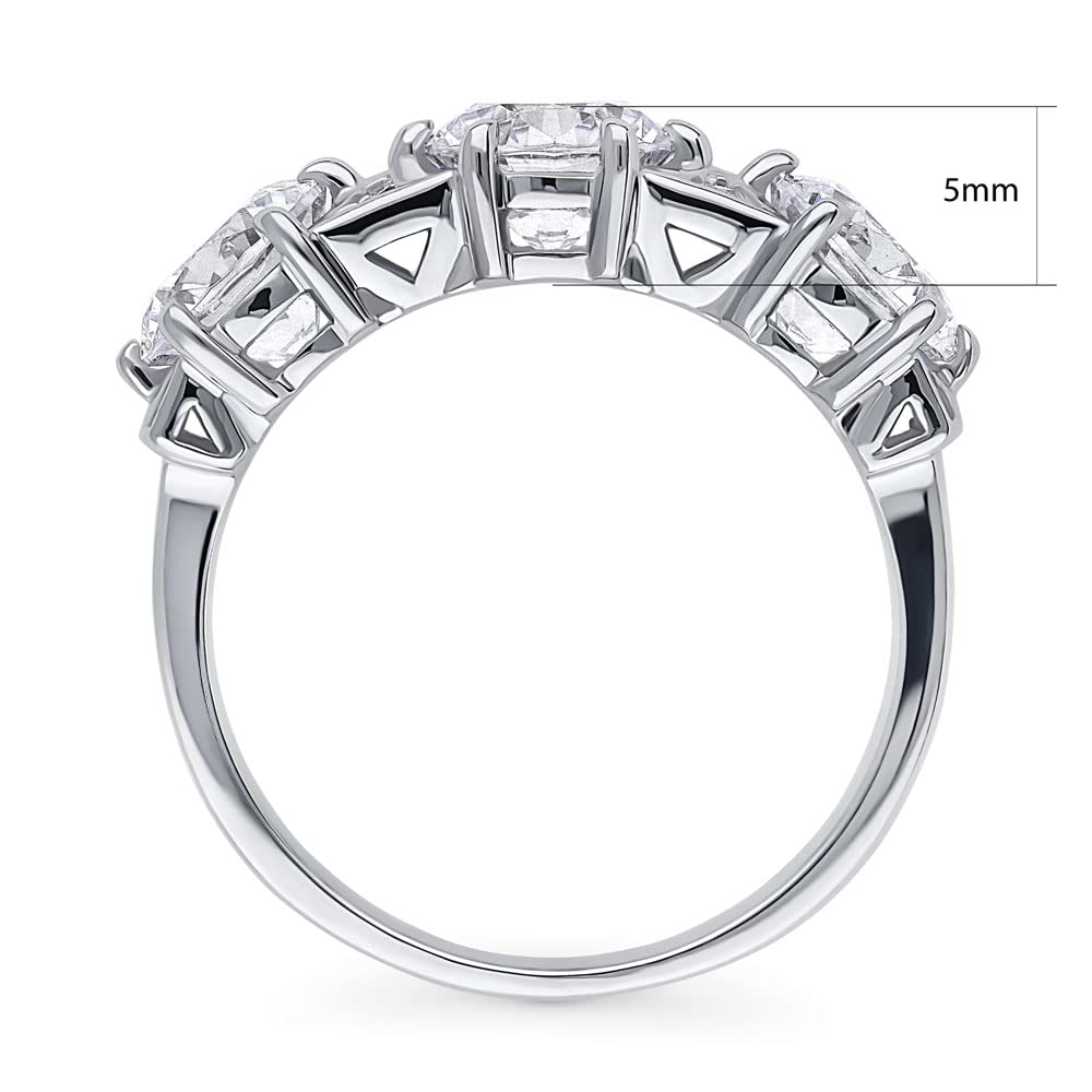 BERRICLE Sterling Silver 3-Stone Wedding Engagement Rings Round Cubic Zirconia CZ Statement Art Deco Ring for Women, Rhodium Plated Size 7