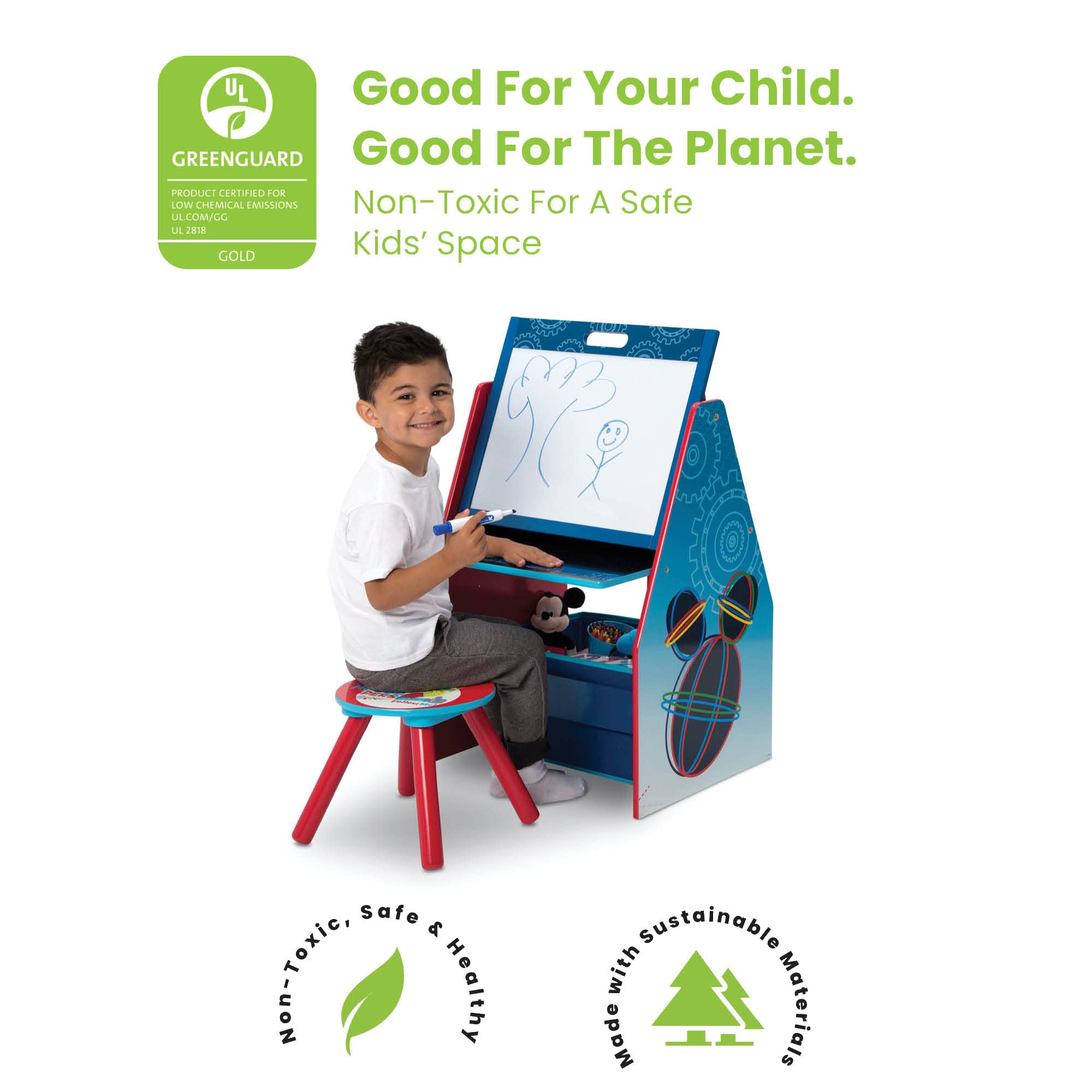 Delta Children Kids Easel and Play Station – Ideal for Arts & Crafts, Drawing, Homeschooling and More - Greenguard Gold Certified, Disney Mickey Mouse