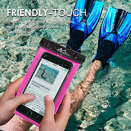 MoKo Waterproof Phone Pouch Holder 2Pack, Underwater Cellphone Case Dry Bag with Lanyard Armband Compatible with iPhone 14 13 12 11 Pro Max X/Xr/Xs/SE 3, Samsung S21/S10, Black+Magenta