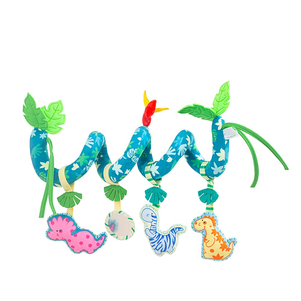 Baby Car Seat Toys for Crib and stroller with squeak and mirror (Dinosaur)