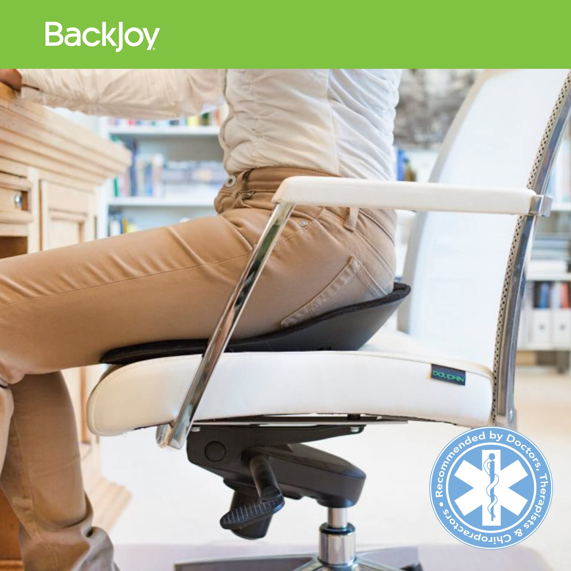 Backjoy Posture Seat Pad | Ergonomic Pressure Relief, Hip & Pelvic Support to Improve Posture | Home, Office Chair, Car Seat, Core Traction (Black) Fits M-XL HIPS