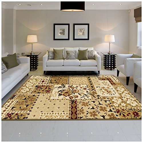 SUPERIOR Area Rugs for Bedroom, Farmhouse, Kitchen, Entryway, Laundry Room | Living Room Decor | Flower Patch Collection, 4' x 6', Beige