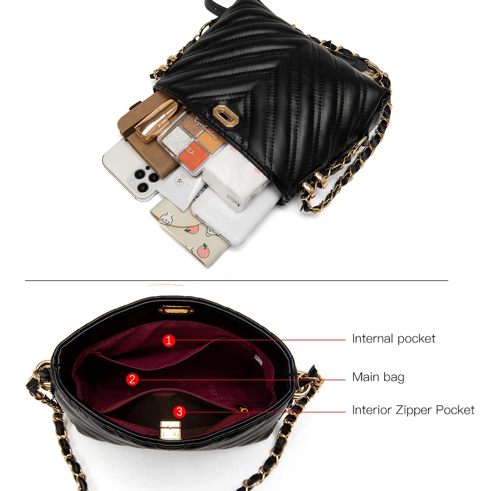 Small Crossbody Bags for Women Purses Fashion Leather Lightweight Handbags Shoulder Bag(Black2)