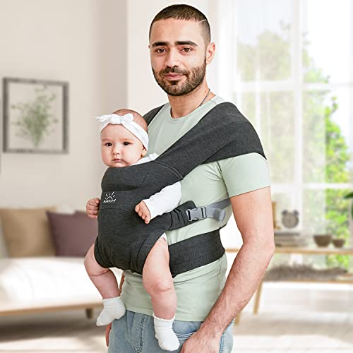 Newborn Carrier, MOMTORY Baby Carrier(7-25lbs), Cozy Baby Wrap Carrier, with Hook&Loop for Easily Adjustable, Soft Fabric, Deep Grey