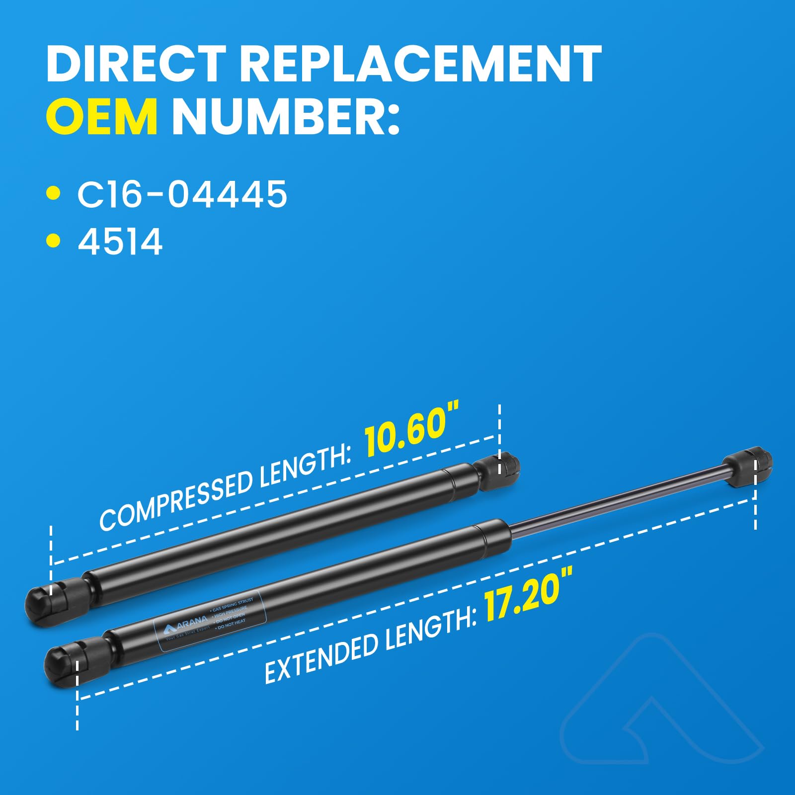 ARANA C16-04445 4418 Gas Struts 17 inch Shock Springs 17" 55 LB/245N Lift Supports SL36-60 for Leer Camper Shell A.R.E Truck Canopy SnugTop Topper Window Box Lid Cap Top Replacement Parts, 2Pcs
