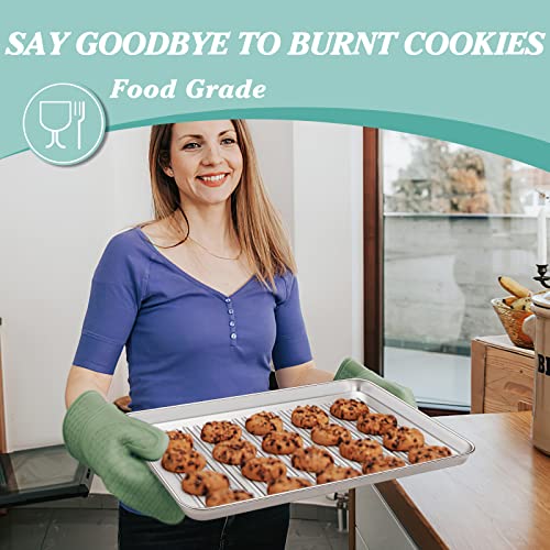 Baking Sheet Cookie Sheet Set of 2, Deedro Stainless Steel Baking Pan Professional Oven Tray Half Sheet Rectangle Size 17.3 x 12.3 x 1 Inch, Nontoxic & Rust Free & Dishwasher Safe