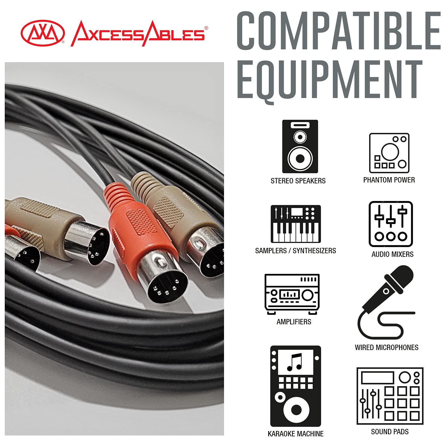 AxcessAbles MID-203 Dual Midi Cable 5 Pin To Same - 3 M.