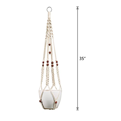 Mkono Macrame Plant Hanger Indoor Outdoor Hanging Planter Basket Cotton Rope with Beads 35 Inch