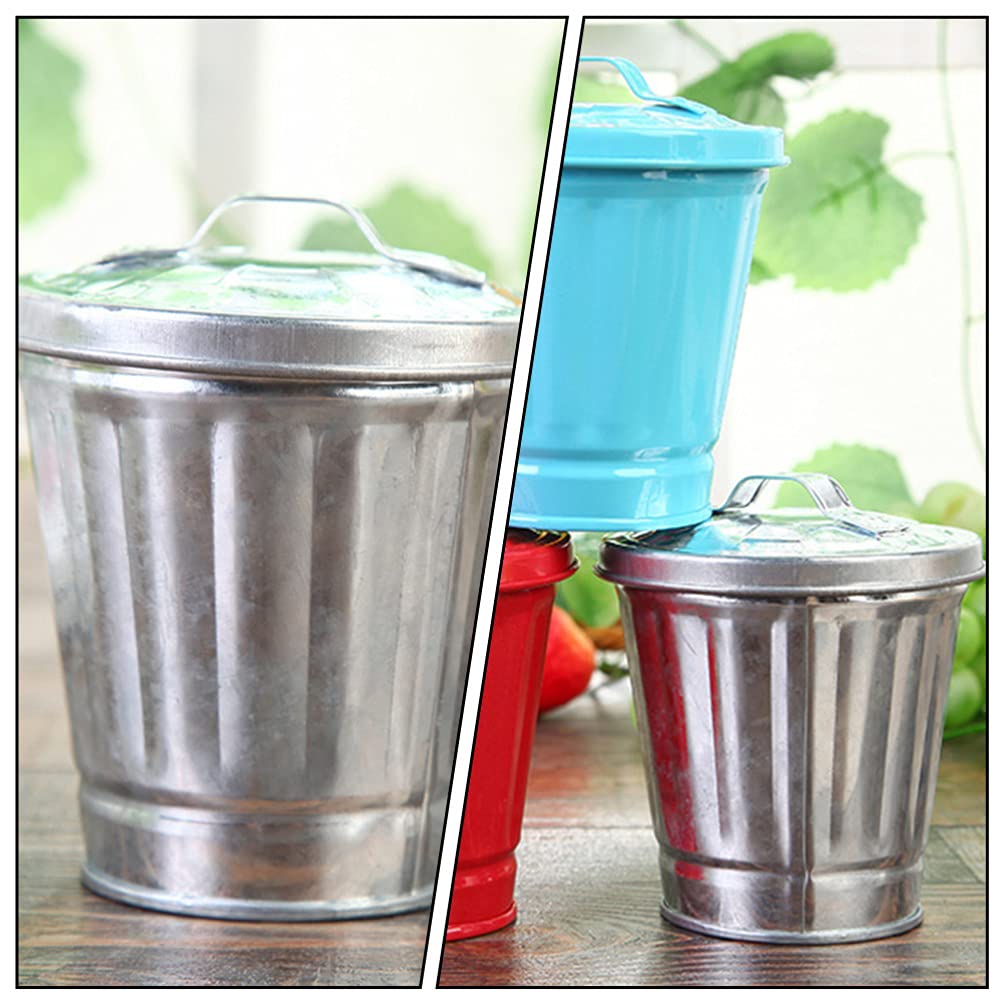 NUOBESTY Desktop Mini Desktop Wastebasket Garbage Bin Waste Paper Basket Trash Can Mini Wastebasket Trash Can Garbage Holder Flower Garbage Container bin Pot Mini Metal Flowerpot ( 1pc )
