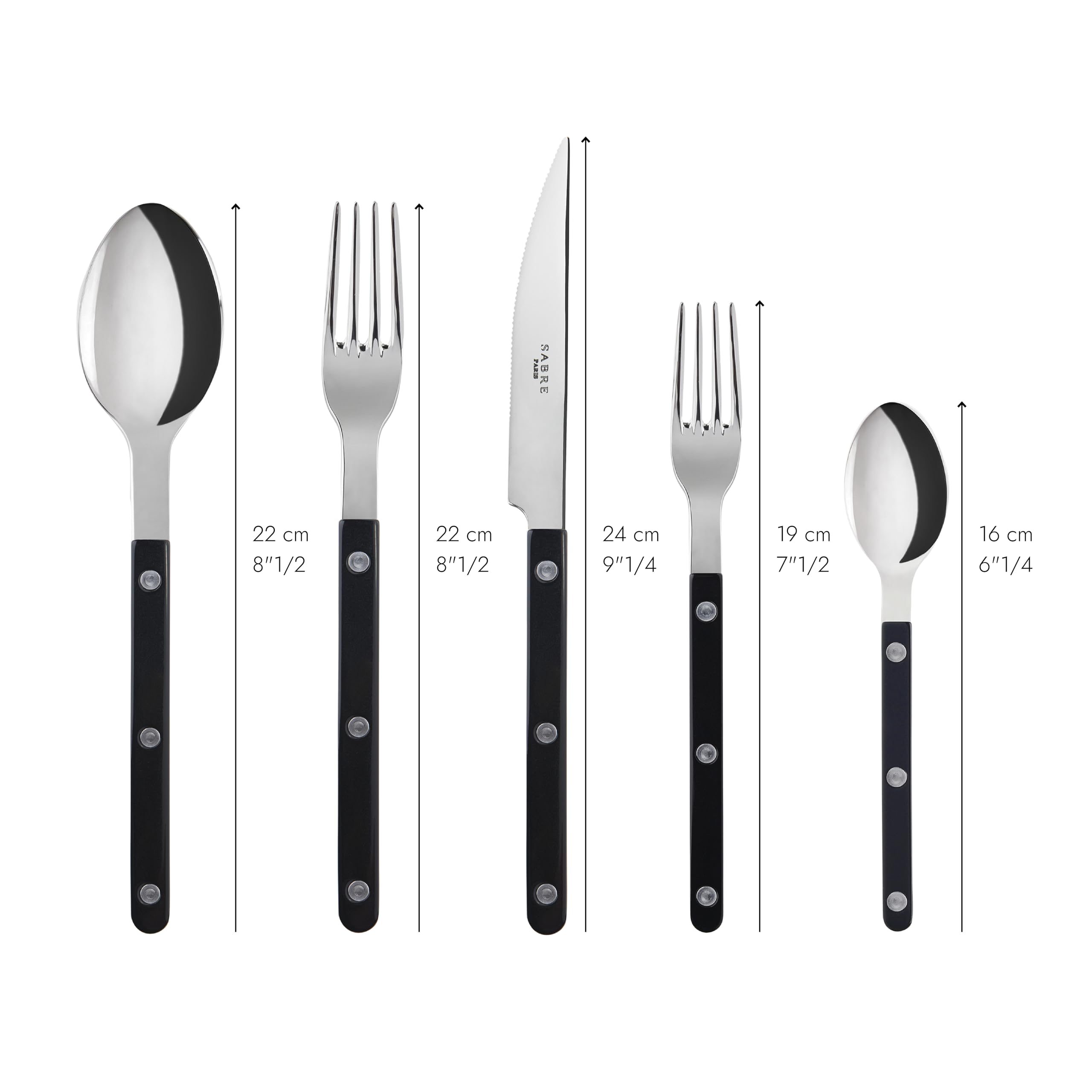 SABRE PARIS - 5-Piece Flatware Set - Bistrot Collection - Knife, Fork, Soup Spoon, Teaspoon & Dessert Fork - Stainless Steel & Nylon - Dishwasher Safe - Fern Green - Brilliant Finish