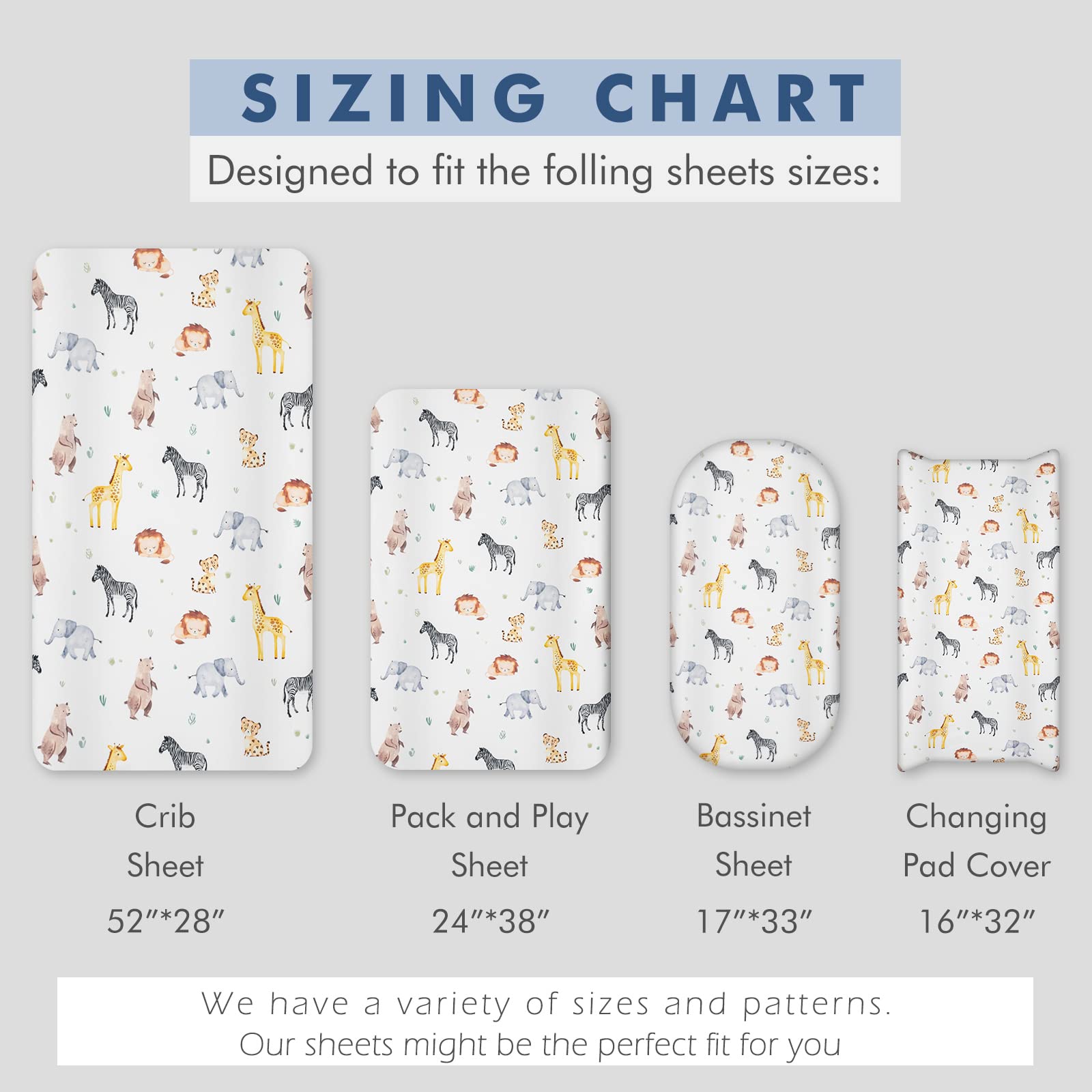 Bassinet Sheets for Baby Boy Girl, Ultra Stretchy Snug Fitted, Bassinet Sheet Set Mattress Protector, 2 Pack, Dinosaur&Animal