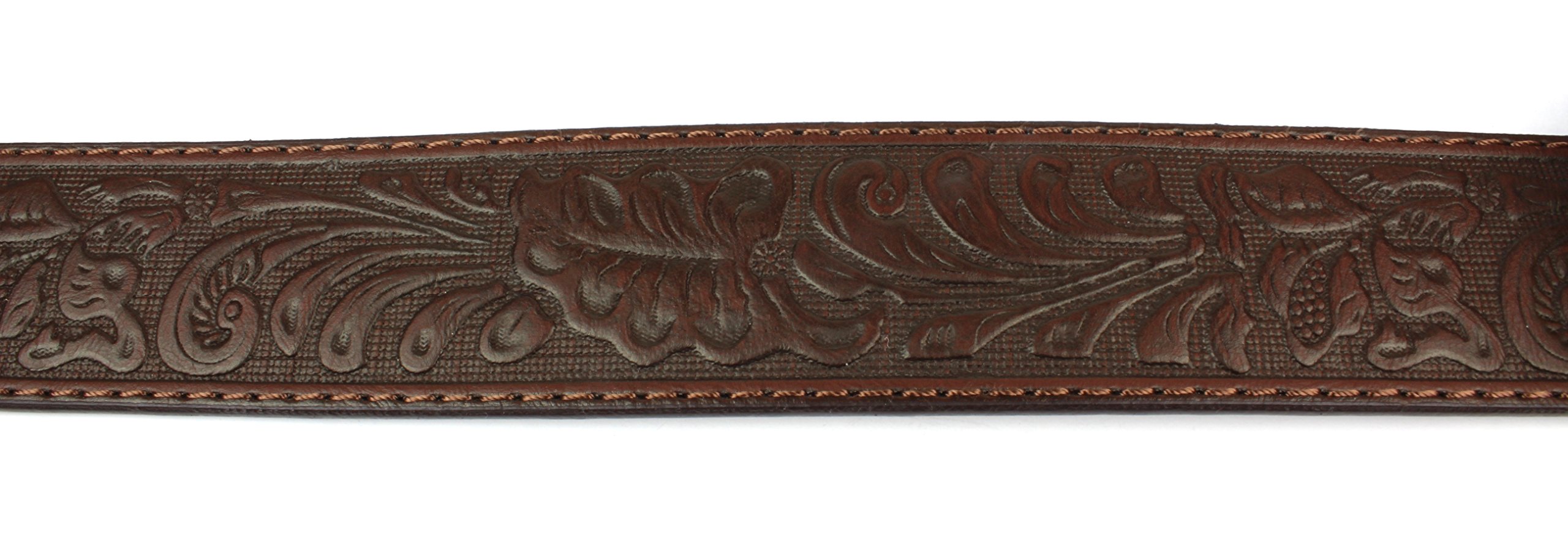 BC Belts Leather Belt Strap with Embossed Western Scrollwork 1.5" Wide with Snaps (Brown-L)