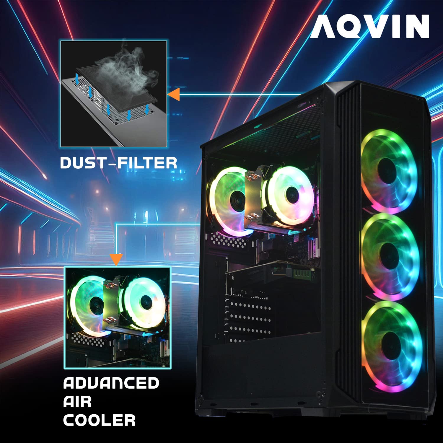 AQVIN Gaming Computer PC Desktop Intel i7 3.40 GHz, GeForce RTX 3060 12GB GDDR6, 32GB RAM DDR4 1TB SSD Storage, RGB Keyboard and Mouse, WiFi Ready Windows 10 Pro -(Renewed)