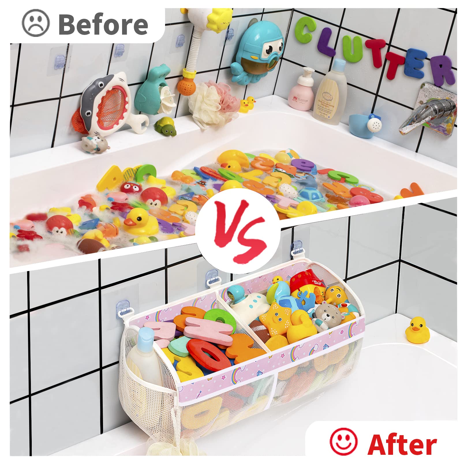 Austion Mesh Bath Toy Storage for Tub - Sorting Baby Toys Bath Tub Toy Holder - Extra Large Capacity Bath Toy Organizer with Large Openings, Quick-drying and breathable (Pink)