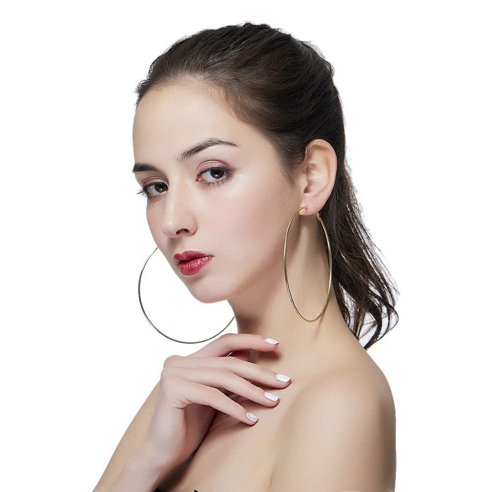 Extra Large Non Pierced Earrings for Women Men - Big Round Circle Clip On Huggie Hoop Earrings Hypoallergenic (Gold, 100)