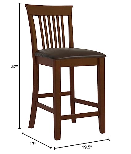 Linon Triena Red Cherry Wood Black Vinyl Padded Seat - 24 inch