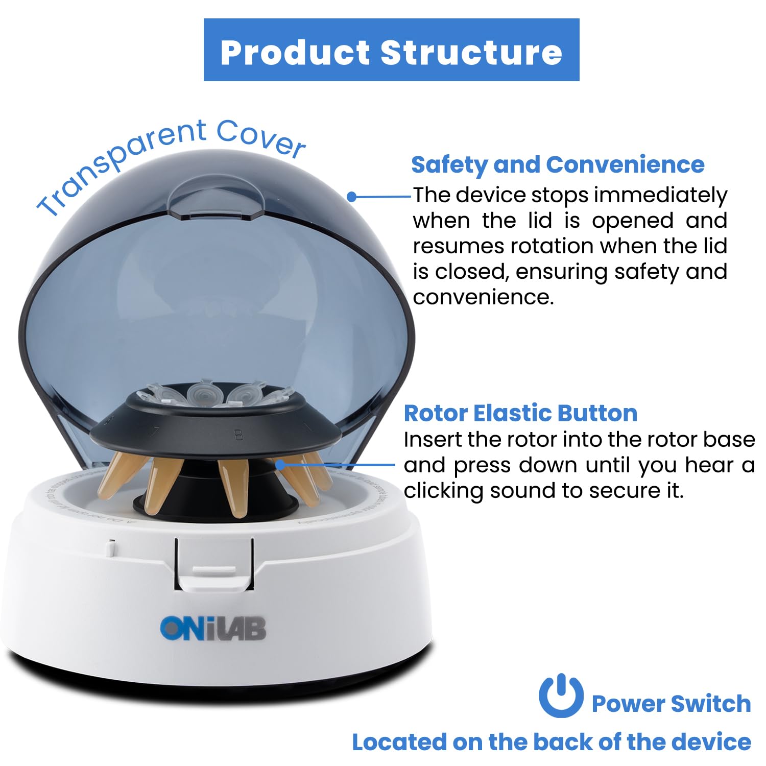 ONiLAB's Scientific Mini Centrifuge 7000RPM, 2680 x g RCF, Lab Benchtop Centrifuge with 2 Rotors for 8 x 0.2/0.5/1.5/2.0ml and 0.2mL×32 PCR Strips, Low Noise≤45dB, 100-240V