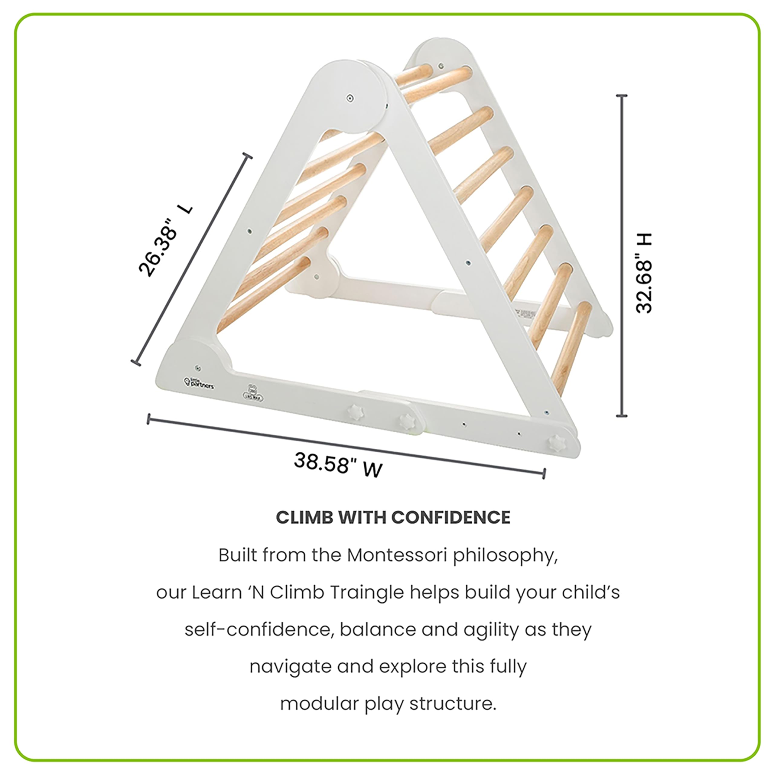 Little Partners Learn 'N Climb Wooden Climbing Triangle Foldable Wood Climbing Gym for Toddlers, Pickler Toddler Style Foldable Climber (Soft White w/Natural, Unassembled)
