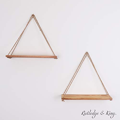 Rutledge & King Hanging Wall Shelves - Distressed Wooden Hanging Storage Shelves - Rustic Swing Rope (1, Light Brown)