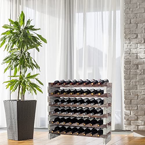 DisplayGifts Modular Stackable Wine Rack Freestanding Wooden Wine Stand Storage Holder, Thick Wood Wobble-Free Natural 36 Bottle Capacity 6 X 6 Rows (Weathered Rustic Wood)