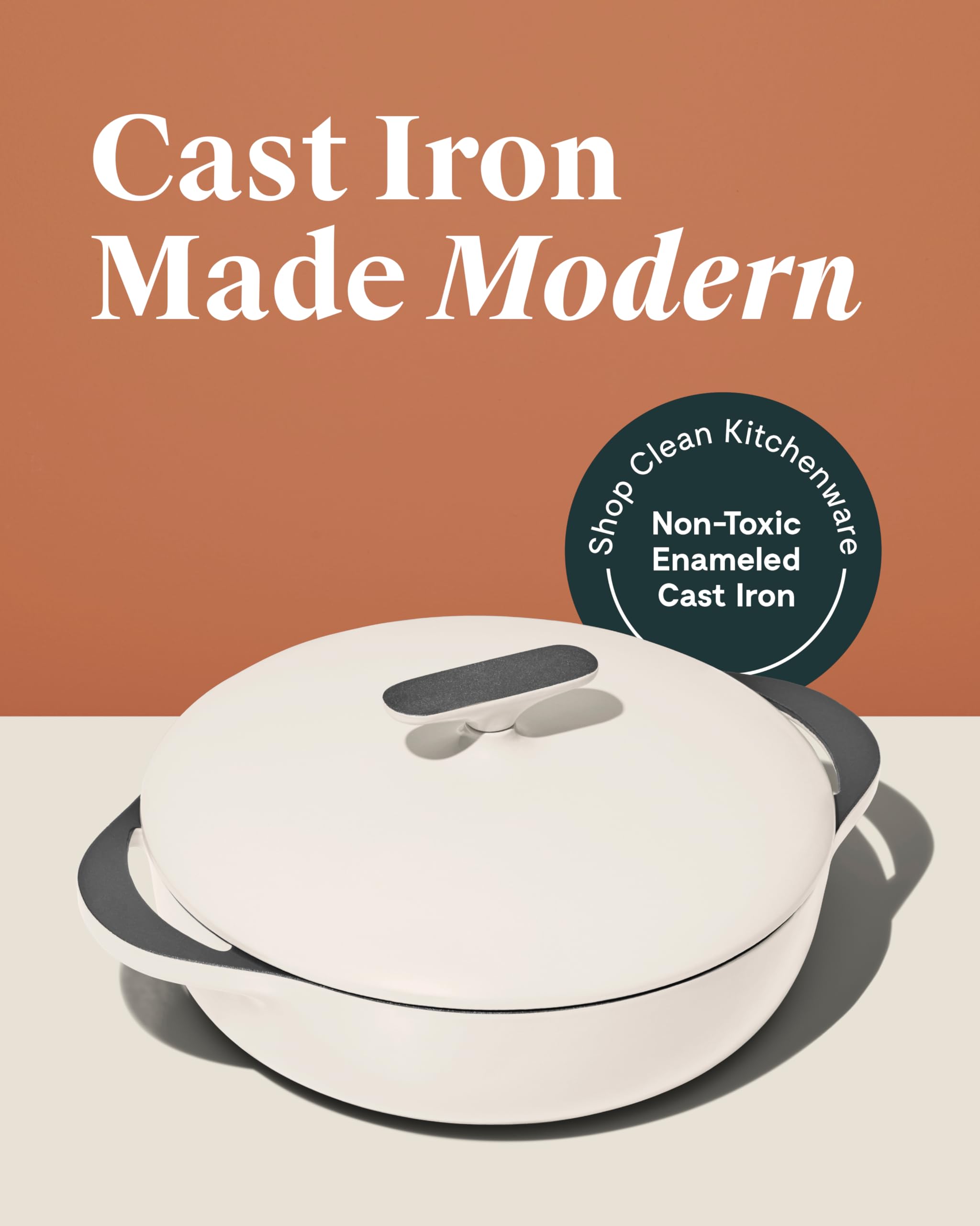 Caraway Enameled Cast Iron Braiser - 3.5 qt Braiser Pan - 3 Layer Enamel Coating - No Seasoning Required - Compatible With All Stovetops - Oven Safe - Free From Forever Chemicals - Cream