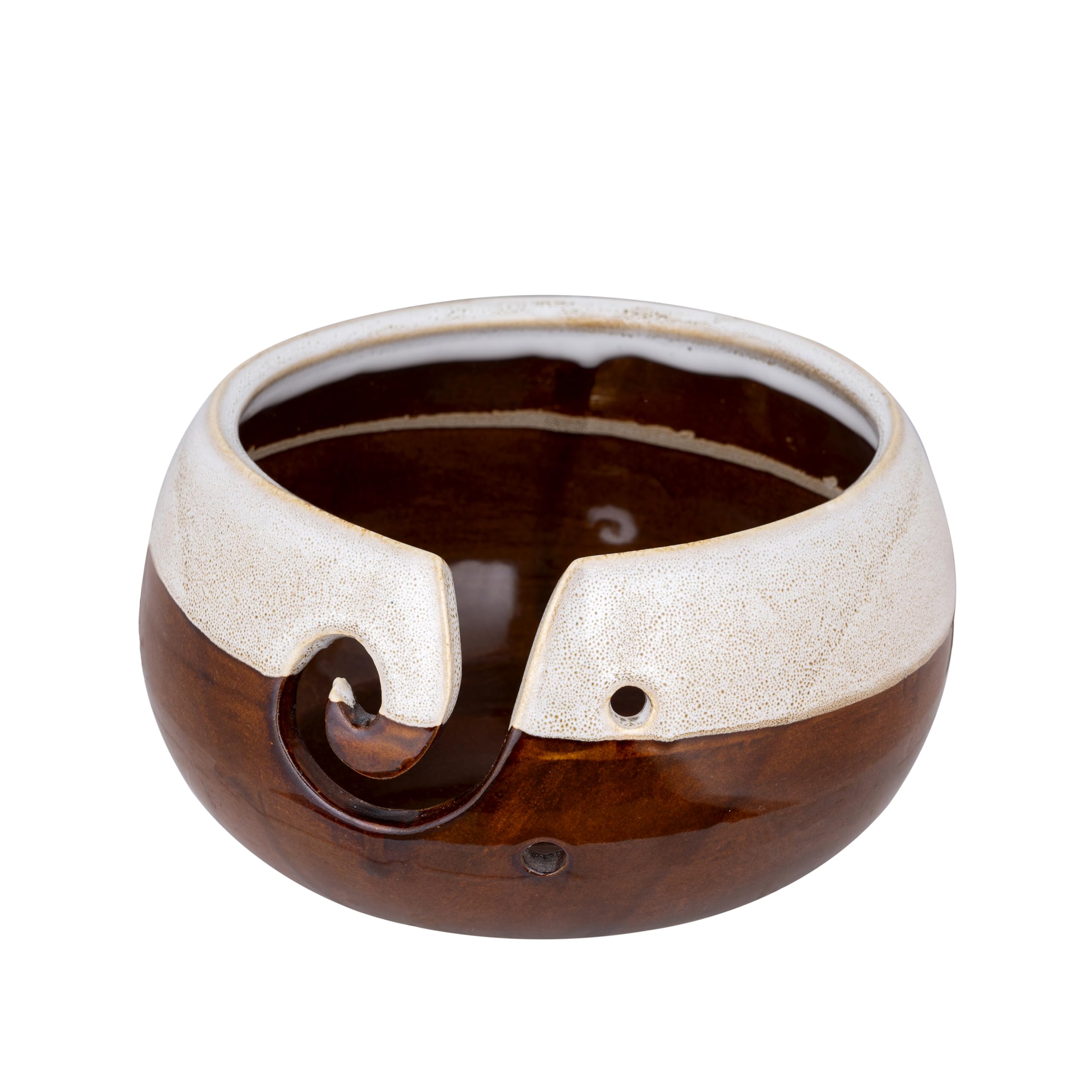 Ceramic Yarn Bowl Knitting Bowl, Crochet Large Yarn Bowl for Knitting, Handmade (Moroccon Brown/Green)