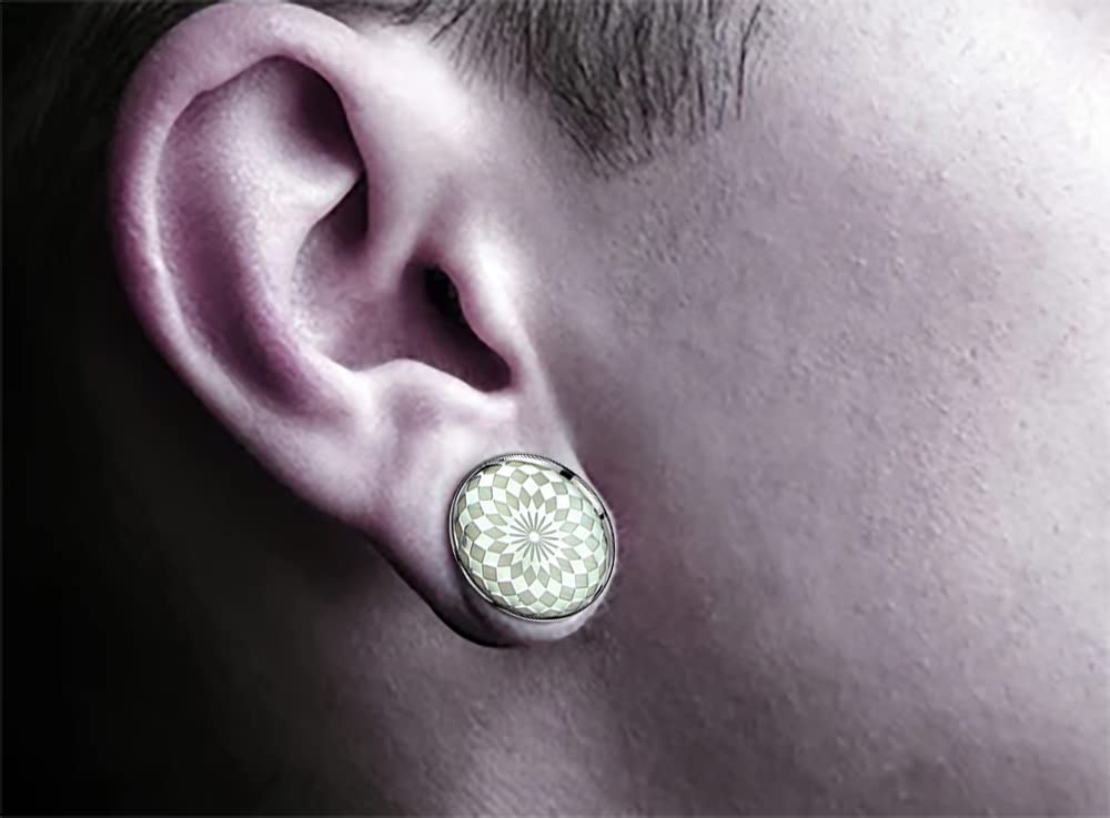 AtoZ Piercing 16MM Silver Tribal Synthesis Internally Threaded Sugical Steel Flesh Tunnel Ear Plug - Sold by Piece