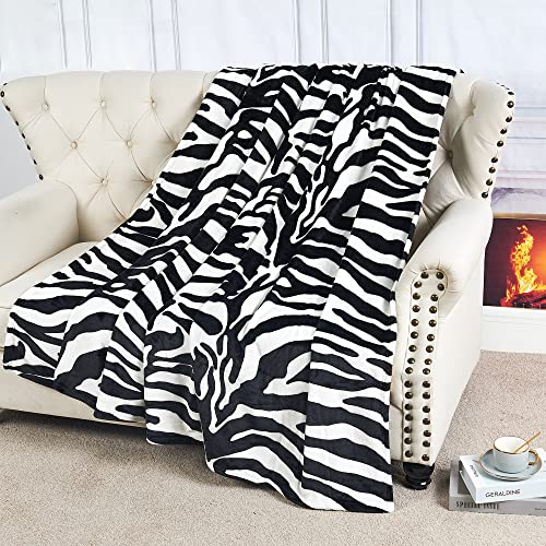 Home Soft Things Light Weight Animal Safari Style Black White Zebra Printed Flannel Fleece Blanket (Queen)
